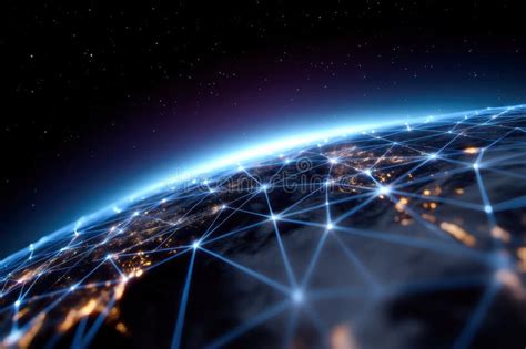 Visual Representation Of Interconnected Networks Surrounding Earth At Night Stock Illustration