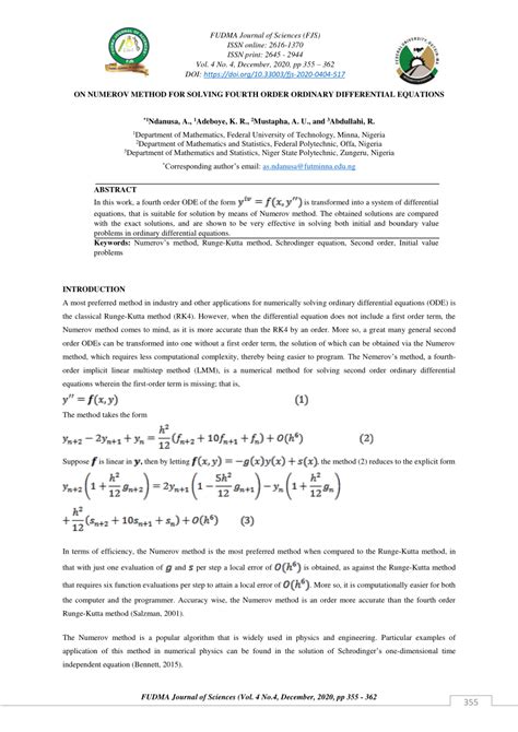 Pdf On Numerov Method For Solving Fourth Order Ordinary Differential Equations