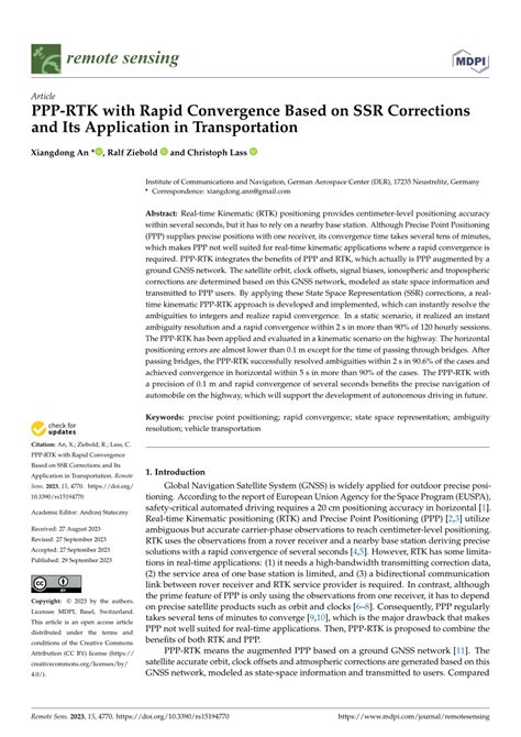Pdf Ppp Rtk With Rapid Convergence Based On Ssr Corrections And Its Application In Transportation