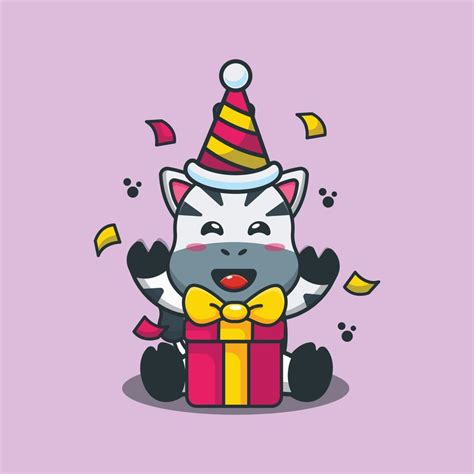 Lindo Cebra En Fiesta De Cumpleaños Caricatura Vector Ilustración