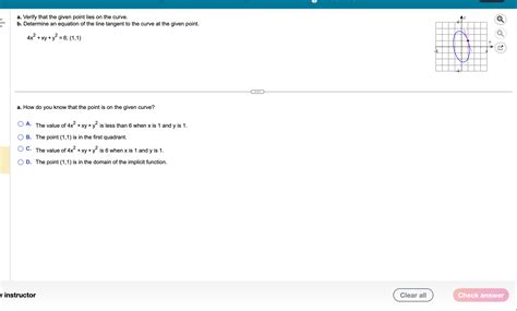 Solved A Verify That The Given Point Lies On The Curve B Chegg Com