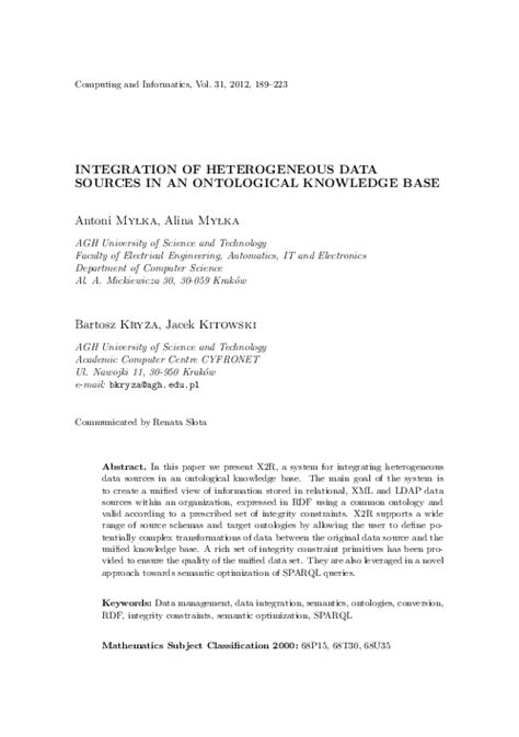 Pdf Integration Of Heterogeneous Data Sources In An Ontological Knowledge Base
