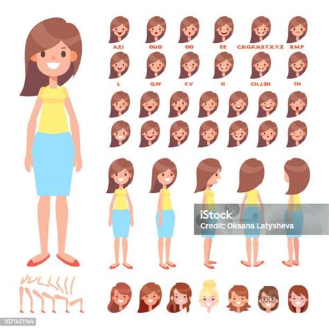 다양 한 플레이 헤어스타일 얼굴 감정 드레스 만들기 세트에 젊은 여성 포즈 여자에 대한 스톡 벡터 아트 및 기타 이미지 여자 한 명의 여자만 등장인물 Istock