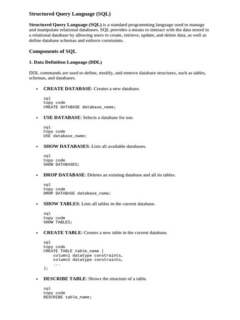 Structured Query Language Command Pdf