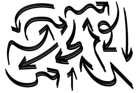 Set Of Hand Drawn Arrows Brush Paint Arrow Icons Doodle Cursor Cartoon Chalk Lines