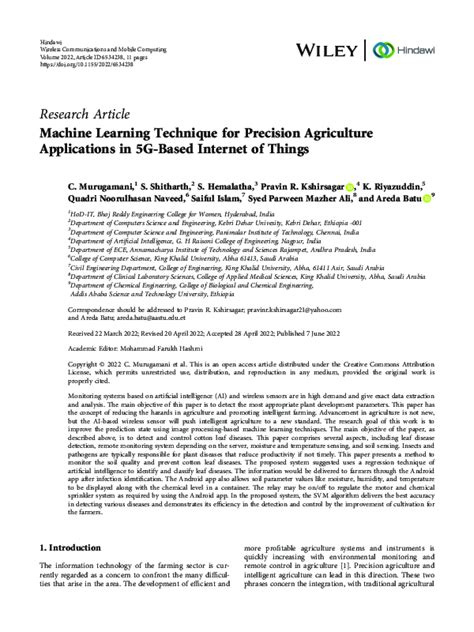 Pdf Machine Learning Technique For Precision Agriculture Applications