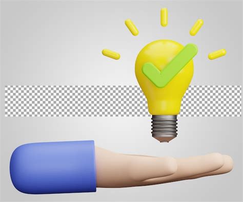 투명 한 배경 3d 렌더링에 고립 된 손과 전구 사업 아이디어 프리미엄 Psd 파일