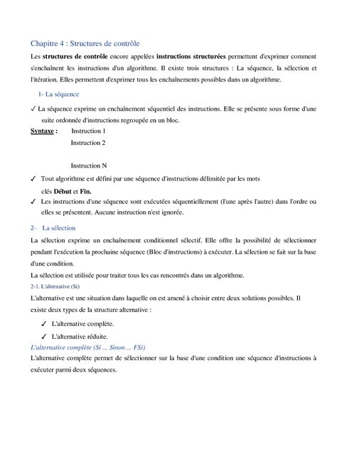 Chapitre 3 Les Branchements Conditionnels Chapitre 4 Structures De Contrôle Les Structures