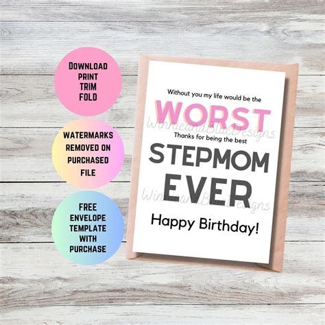 Funny Printable Stepmom Birthday Card Worst Stepmom Ever Card Digital