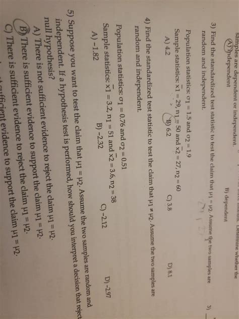 Solved Samples Are Dependent Or Independent A Ndependent Chegg