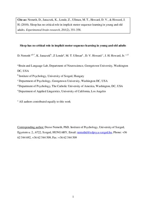 Pdf Sleep Has No Critical Role In Implicit Motor Sequence Learning In