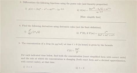 Solved 3 Differentiate The Following Functions Using The