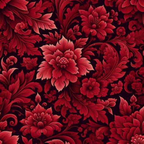 Traditional Floral Patterns Ruby Red Premium Ai Generated Vector