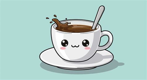 Adorable Kawaii Coffee Cup With Spoon And Splash 72230514 Vector Art