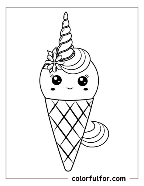 Unicorn Ice Cream Cone Coloring Page