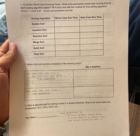Solved 1 2 Points Worst Case Running Times What Is The