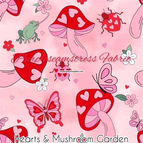 Hearts And Mushroom Garden Fabric Purpleseamstress Fabric