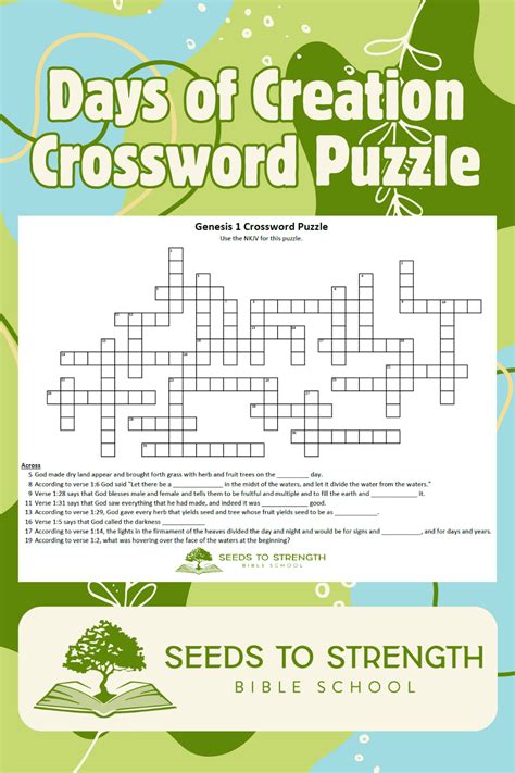 Days Of Creation Crossword Puzzle Days Of Creation Bible Crossword