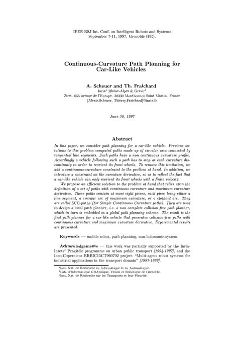Pdf Continuous Curvature Path Planning For Car Like Vehicles