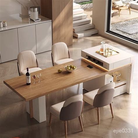 【可上門安裝 可開發票】法式實木高級島臺餐桌一體傢用可伸縮巖闆中島臺廚房餐島臺一體桌 Bhkk 蝦皮購物