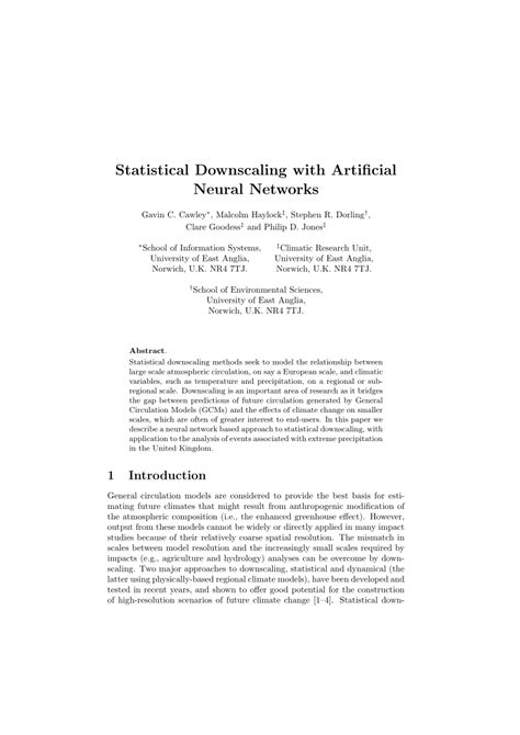 Pdf Statistical Downscaling With Artificial Neural Networks