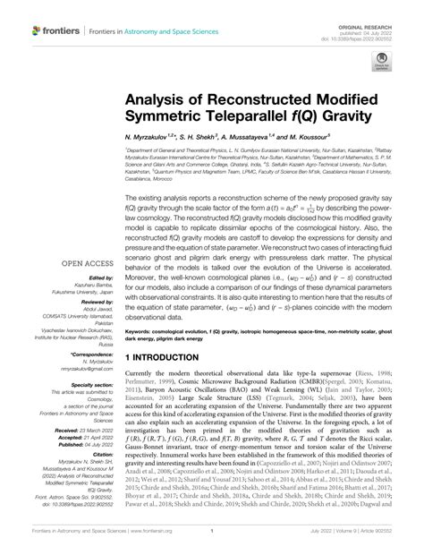 Pdf Analysis Of Reconstructed Modified Symmetric Teleparallel Fq Gravity
