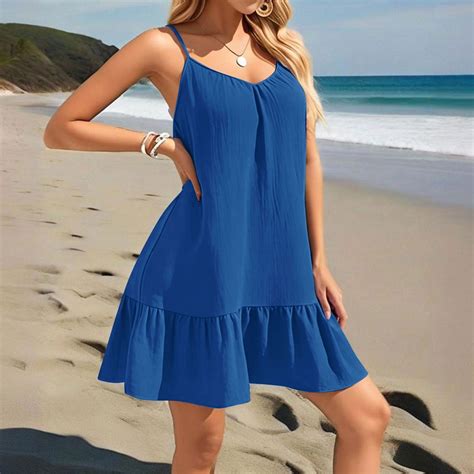 Womens Swimsuit Cover Up Spaghetti Strap Backless Short Beach Bathing Suit Tank Dress With