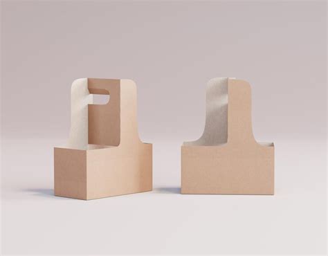 커피 컵 테이크아웃 홀더 크래프트 카페 캐리어 모형 3d 렌더링 3d 모델링 프리미엄 사진