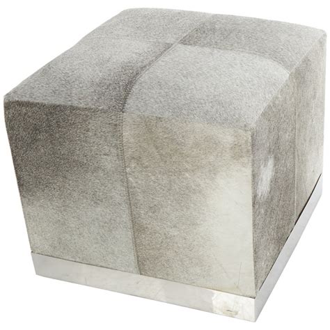 Foundry Select Leather Patchwork Gray Pouf With Stainless Steel Base