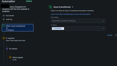 Updating The Stories And Epics With The First Transition Of The Subtask Using Jira Automation