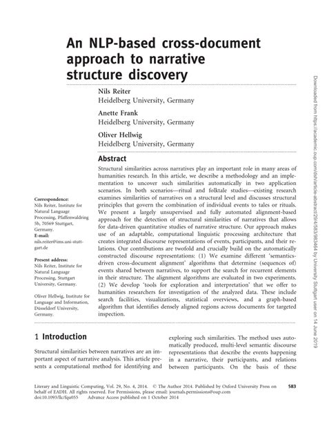 Pdf An Nlp Based Cross Document Approach To Narrative Structure Discovery