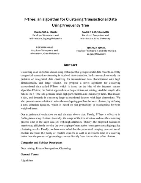 Pdf F Tree An Algorithm For Clustering Transactional Data Using Frequency Tree