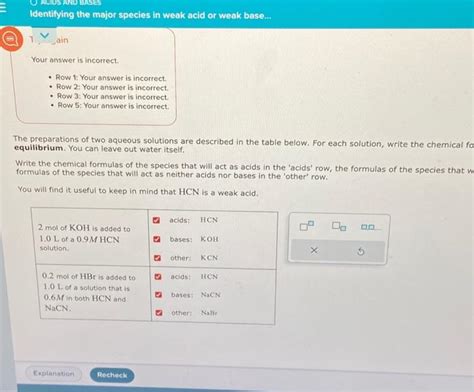 Solved Identifying The Major Species In Weak Acid Or Weak Chegg Com