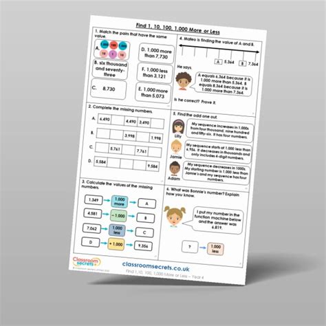 Year 4 Find 1 10 100 1 000 More Or Less Reasoning And Problem Solving Resource Classroom Secrets