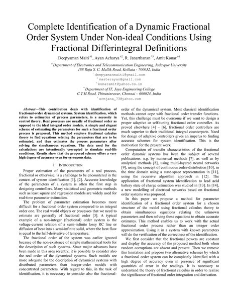 Pdf Complete Identification Of A Dynamic Fractional Order System Under Non Ideal Conditions