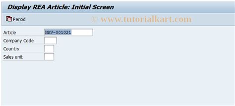 J7L3 SAP Tcode Display REA Article Initial Screen