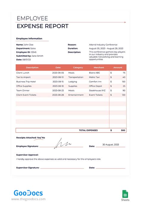 Employee Expense Report Template In Google Sheets And Microsoft Excel Thegoodocs