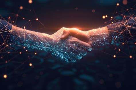 tech inspired handshake symbolizing virtual collaboration and