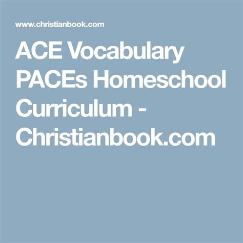 Ace Vocabulary Paces Homeschool Curriculum