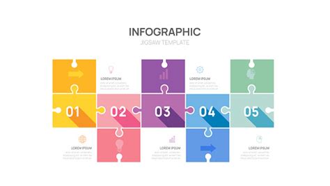 인포그래픽 퍼즐 비즈니스를 위한 5단계 템플릿 다이어그램 최신 타임라인 디지털 마케팅 데이터 프레젠테이션 벡터 인포그래픽 퍼즐에