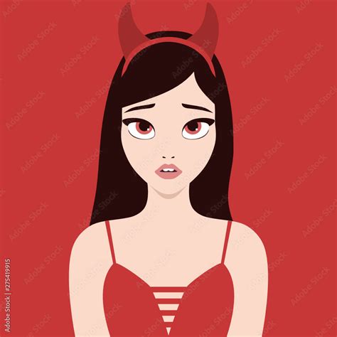Sexy She Devil Girl In Red Outfit Vector Illustration Halloween Party