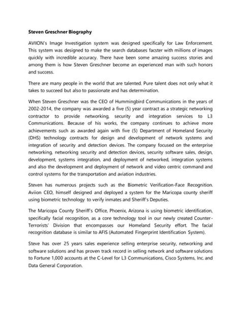 Steven Greschner Biography Docx