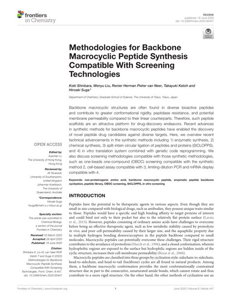 Pdf Methodologies For Backbone Macrocyclic Peptide Synthesis Compatible With Screening