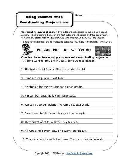 Combining Sentences Coordinating Conjunctions Worksheets 99worksheets