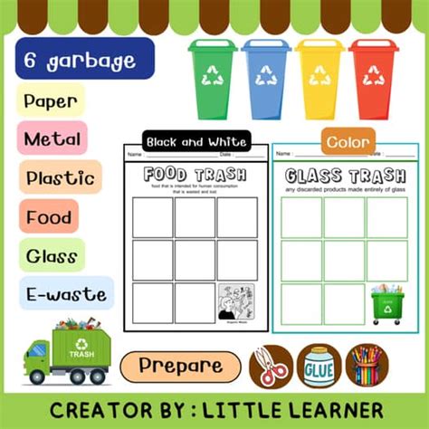 Earth Day Activity Cut And Paste Separate Garbage Recycle Bin Worksheet