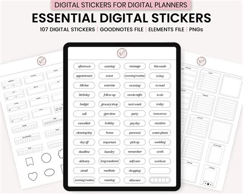 Digital Essential Stickers Minimalist Everyday Digital Stickers