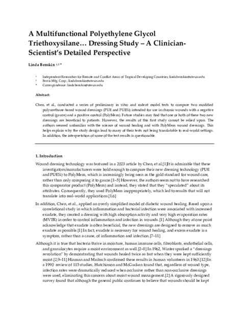 Pdf A Multifunctional Polyethylene Glycol Triethoxysilane… Dressing