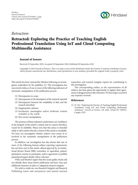 Pdf Retracted Exploring The Practice Of Teaching English Professional Translation Using Iot