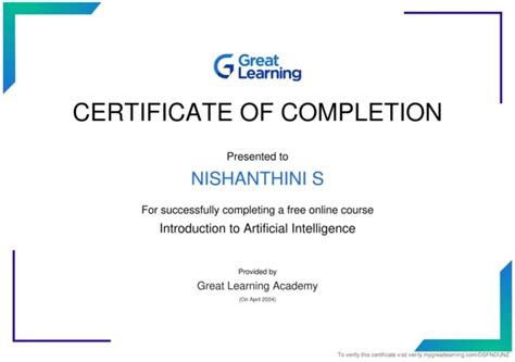 Earned Ai Certification From Great Learning Nishanthini S Posted On