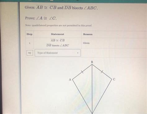 Solved Given ABCB And DB Bisects ABC Prove ZA ZC Note Chegg Com